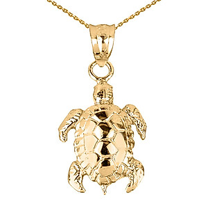 Sideways Crosses 14k Yellow Gold Detailed Turtle Shell Charm Pendant Necklace, 18"