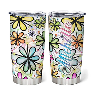 Hyturtle Personalized Gifts For Daisy Flower Lover - Birthday Christmas - Daisies Flower Print Custom Name Stainless Steel Tumbler 20oz With Straw Lid - Gifts For Her Women Girl Daughter Friend