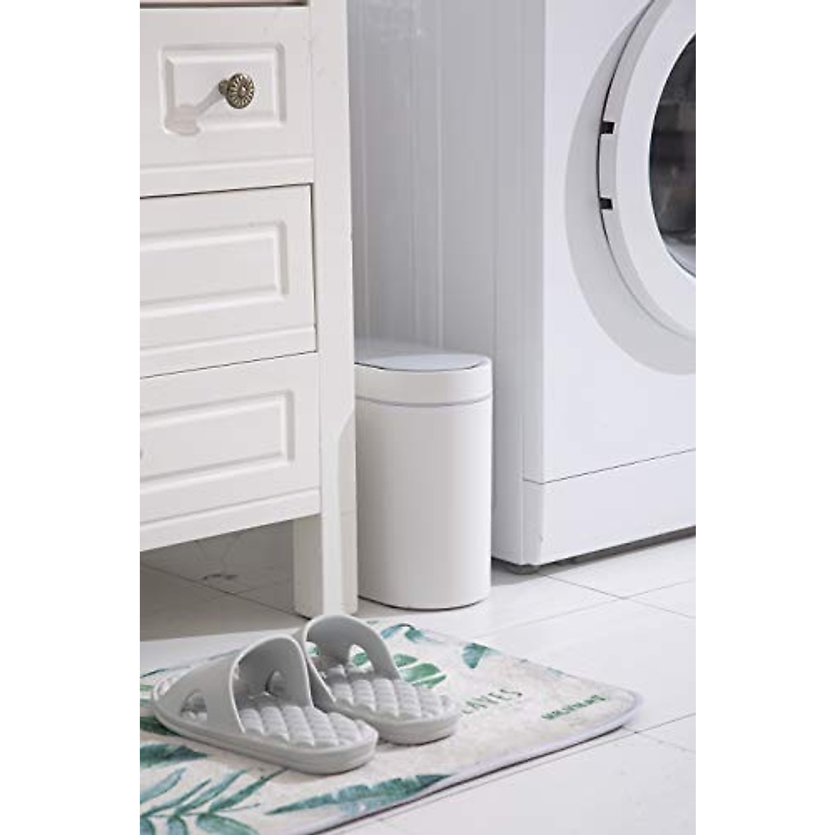 Columbia Star 2.5 Gallon Automatic Trash Can, Will Fit Any Narrow Space, Oval Shape Smart Garbage can, Perfect for Home, Bathroom, Kitchen, Office. (White)