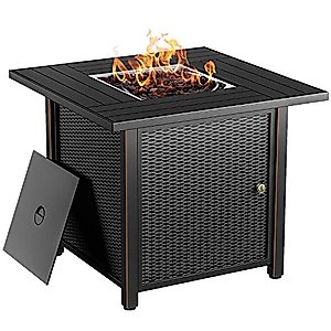 BLUBERY 30" Propane Fire Pit,50,000 BTU Outdoor Fire Pit Table.Wicker Steel Surface,Auto-Ignition,ETL Compliant,Your Garden Warm Companion.