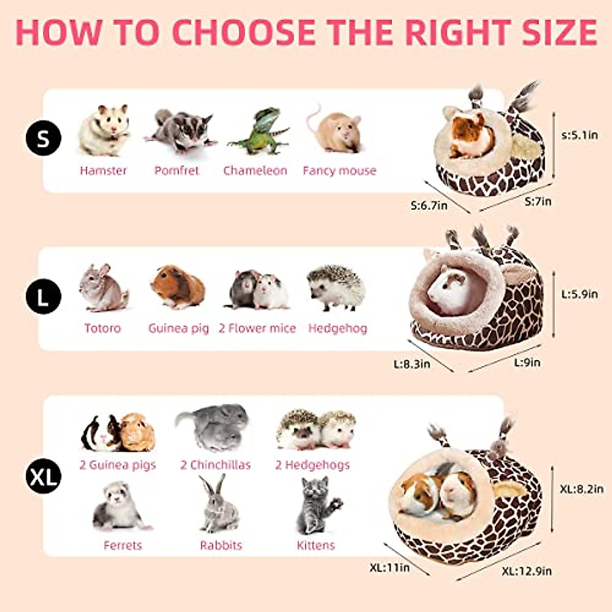 LEFTSTARER Guinea Pig Rat Bed and Hideout for Ferret Hedgehog Sleep and Hide, Hamster Small Pet Animals Supplies Toy Cage Accessories Nest（1-L）