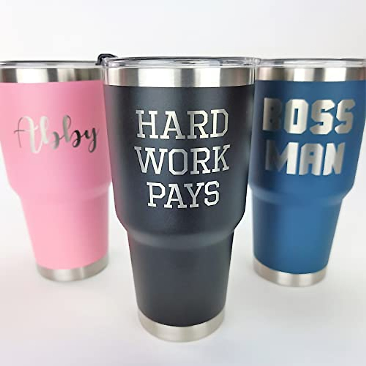 Custom Laser Engraved Insulated 20oz & 30oz Tumblers w/Splash Proof Lid - Personalized Gifts (30oz Tumbler, Black)