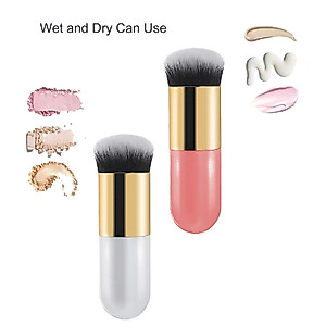 2 Pieces Foundation Brush, Chubby Makeup Brush, Suit For Blending Liquid, Cream or Flawless Powder Cosmetics(Golden & Pink)