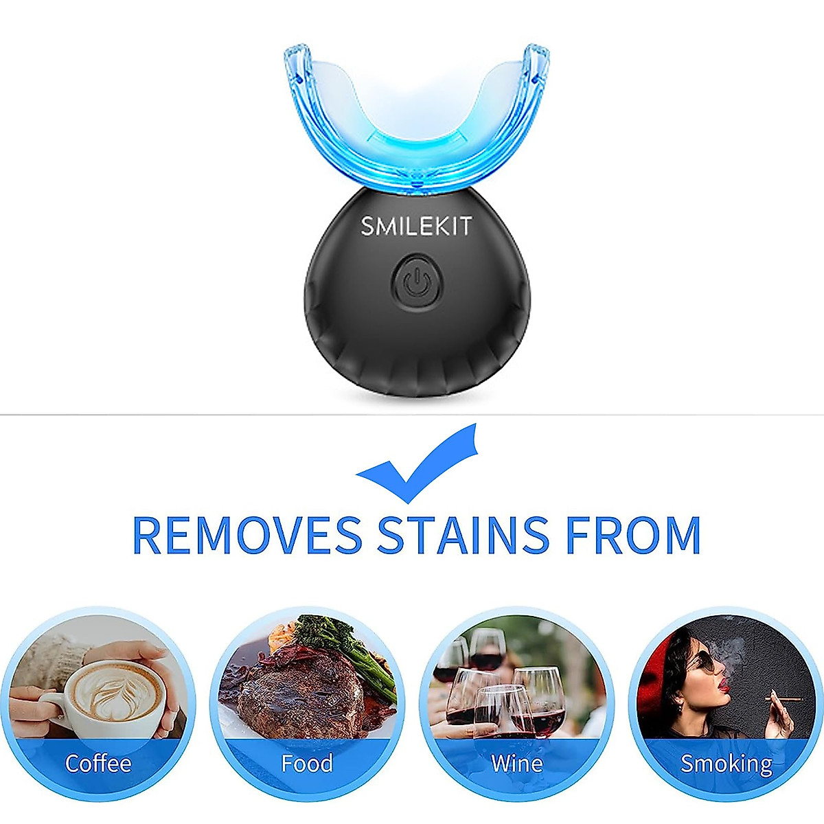 Teeth whitening kit, (4) 35% Hydrogen Carbamide Peroxide, (1) 16X LED Blue Light Accelerator Tray Teeth Whitener for Sensitive Teeth, Gums, Braces Care (Black)