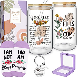 Christian Gifts for Women Faith, Inspirational Gifts Religious Gifts for Women, Catholic Spiritual Gifts Birthday Christmas Gifts for Women Mom Sister Best Friends Wife Coworkers w/ 16Oz Can Glass Cup