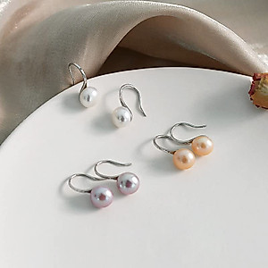 HUGE TOMATO AAA Freshwater Pearl Drop Earrings 8-9mm Sterling Silver and 14k Gold Real Pearl Earrings