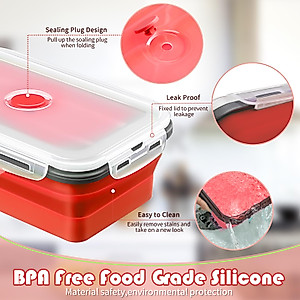 Dandat 10 Pcs 27 oz Large Silicone Collapsible Food Storage Containers with Airtight Lids Stacking Meal Lunch Containers for Kitchen, Travel, Microwave Freezer Dishwasher Safe(Grey, Red)