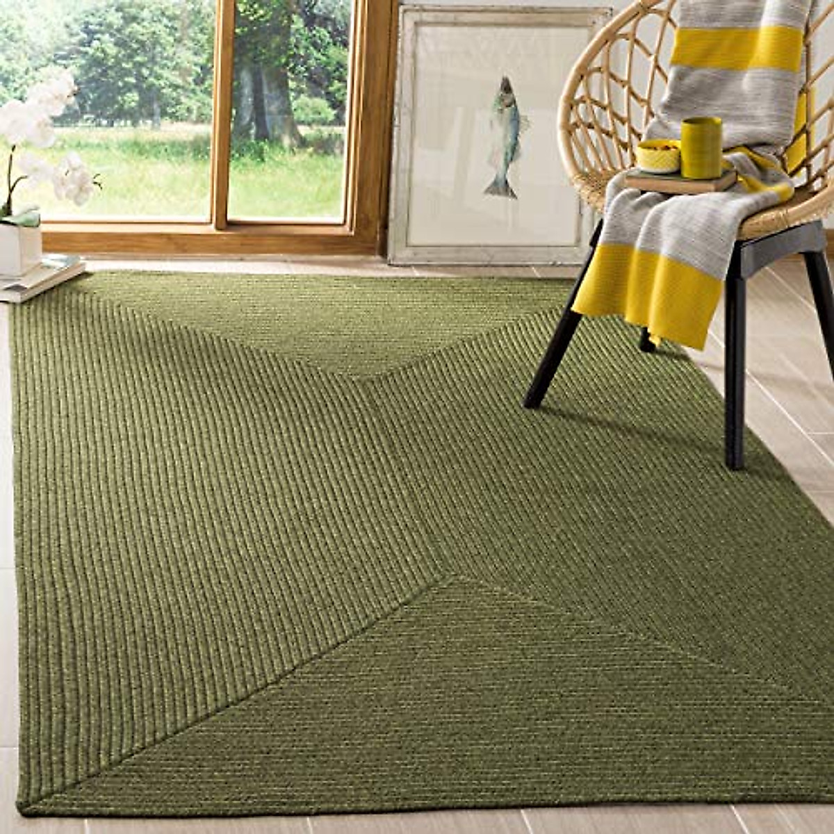 SAFAVIEH Braided Collection 8' Square Green BRD315A Handmade Country Cottage Reversible Area Rug
