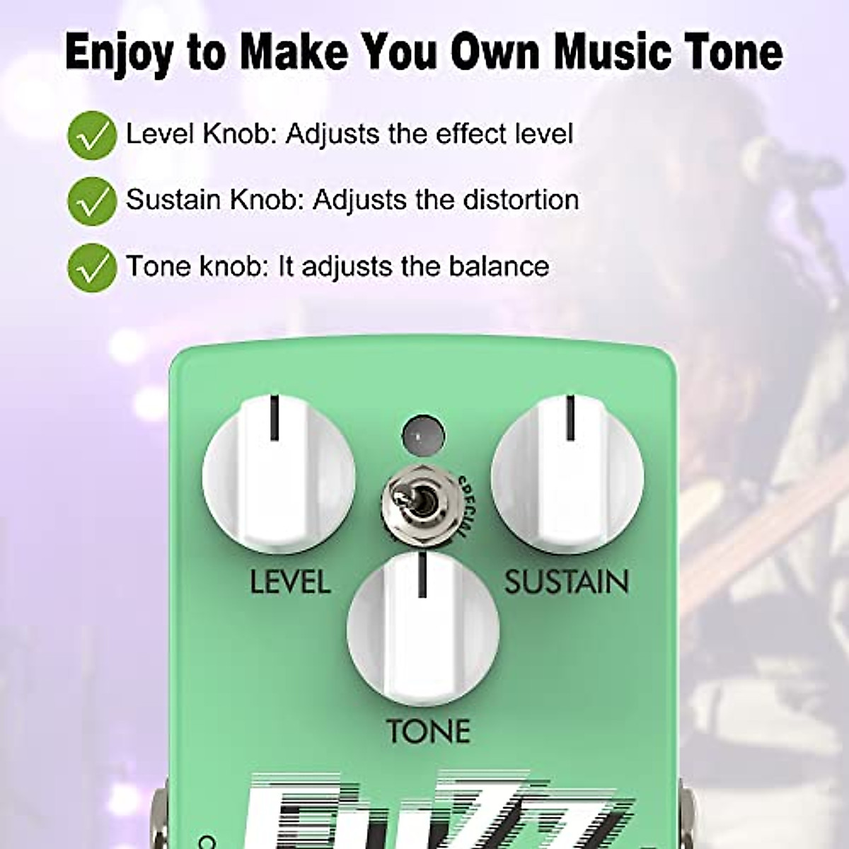 Musiclily Fuzz Pedal, Pro Octave Fuzz Guitar Pedal, DC 9V Adapter Powered True Bypass for Electric Guitar and Bass (Green)