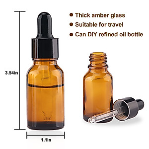 MRXBN 1/2 Oz Glass Dropper Bottle, 15mL Tincture Bottles with Dropper, Labels- Leak Proof Travel Eye Dropper Bottle Amber for Extracts & Essential Oil, Liquids, Perfume(8 pieces)