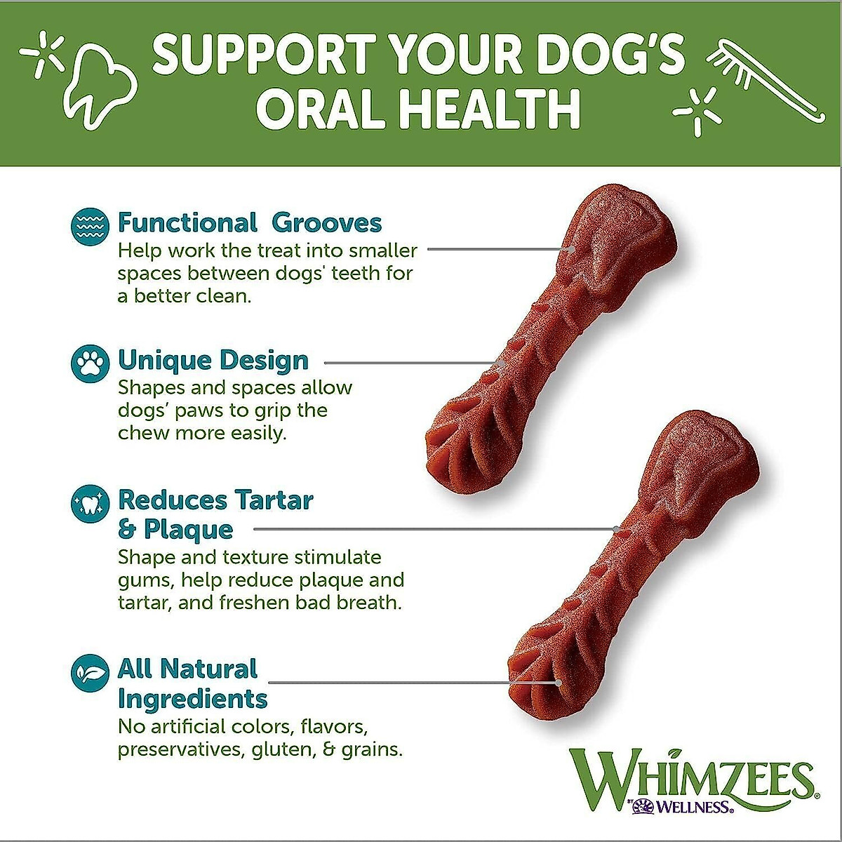 Whimzees Dental Dog Treats - Natural Grain-Free Chews for Healthy Teeth & Gums - Variety Pack - Small Breeds - Vegetarian Dental Care Snacks (2-Pack)