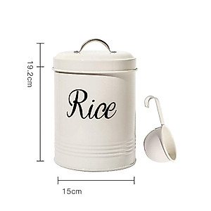 LOVIVER Rustic White Metal Vintage Food Rice Storage Tin Canister Box 3L Container