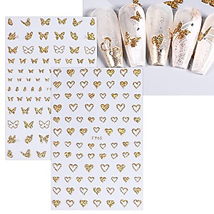 JMEOWIO 8 Sheets French Tip Nail Art Stickers Decals Self-Adhesive Pegatinas Uñas Gold Line Nail Supplies Nail Art Design Decoration Accessories