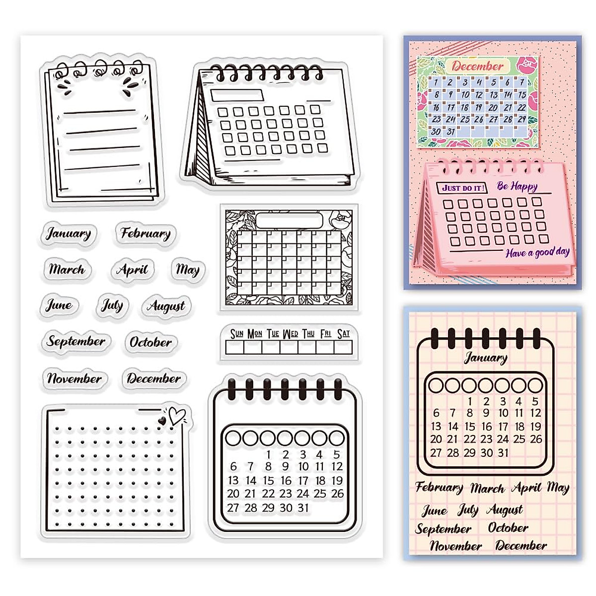 PH PandaHall Clear Calendar Stamps, Number Rubber Stamps Months Silicone Stamp Transparent Seal Stamps for DIY Scrapbooking, Photo Album Decorative, Cards Making, 6.2x4.3inch