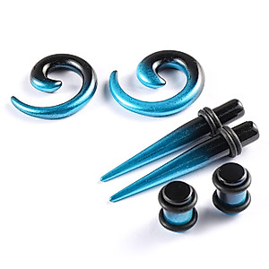 Memsion Ear Stretching Kit Gauges for Ears 54 Pieces 14G-00G Ear Gauges Expander Set Acrylic Ear Spiral Tapers and Plugs Body Earring Piercing Kits Blue And Black
