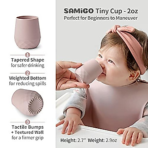 SAMiGO Silicone Baby Cups for 6-12 Months Infants - Tiny Open Cups - Training Cups for Baby Led Weaning - Set of 2 Drinking Cups