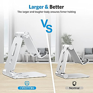 OMOTON Foldable Cell Phone Stand, C4 Portable Aluminum Phone Holder, Adjustable Phone Dock Cradle Compatible with iPhone 14/13/12/11 Pro Max, Samsung Galaxy, Small Tablets and Other Phones, Silver