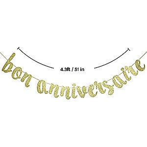 Bon Anniversaire Banner for Happy Birthday Party Decorations French Theme Sign Photo Backdrop (Gold Glitter)