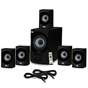 Acoustic Audio by Goldwood AA5172 Home Theater 5.1 Bluetooth Speaker System with USB and 2 Extension Cables,Black