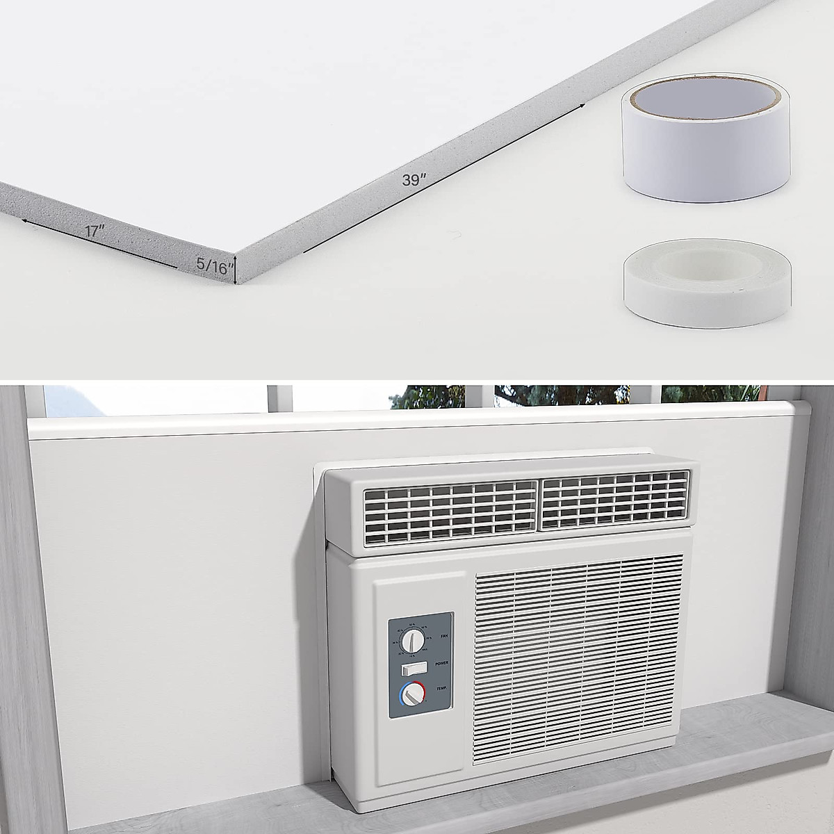 Window Air Conditioner,Side Insulated Foam Panel, Summer/Winter Heat and Draft Insulating,One-Piece Full Surround Insulation Panels Window Seal New (White)