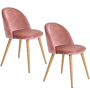 FurnitureR Upholstered Velvet Dining Chair Mid Back Armless with Wood Legs for Home Kitchen Bedroom Living Room, Set of 2, Rose