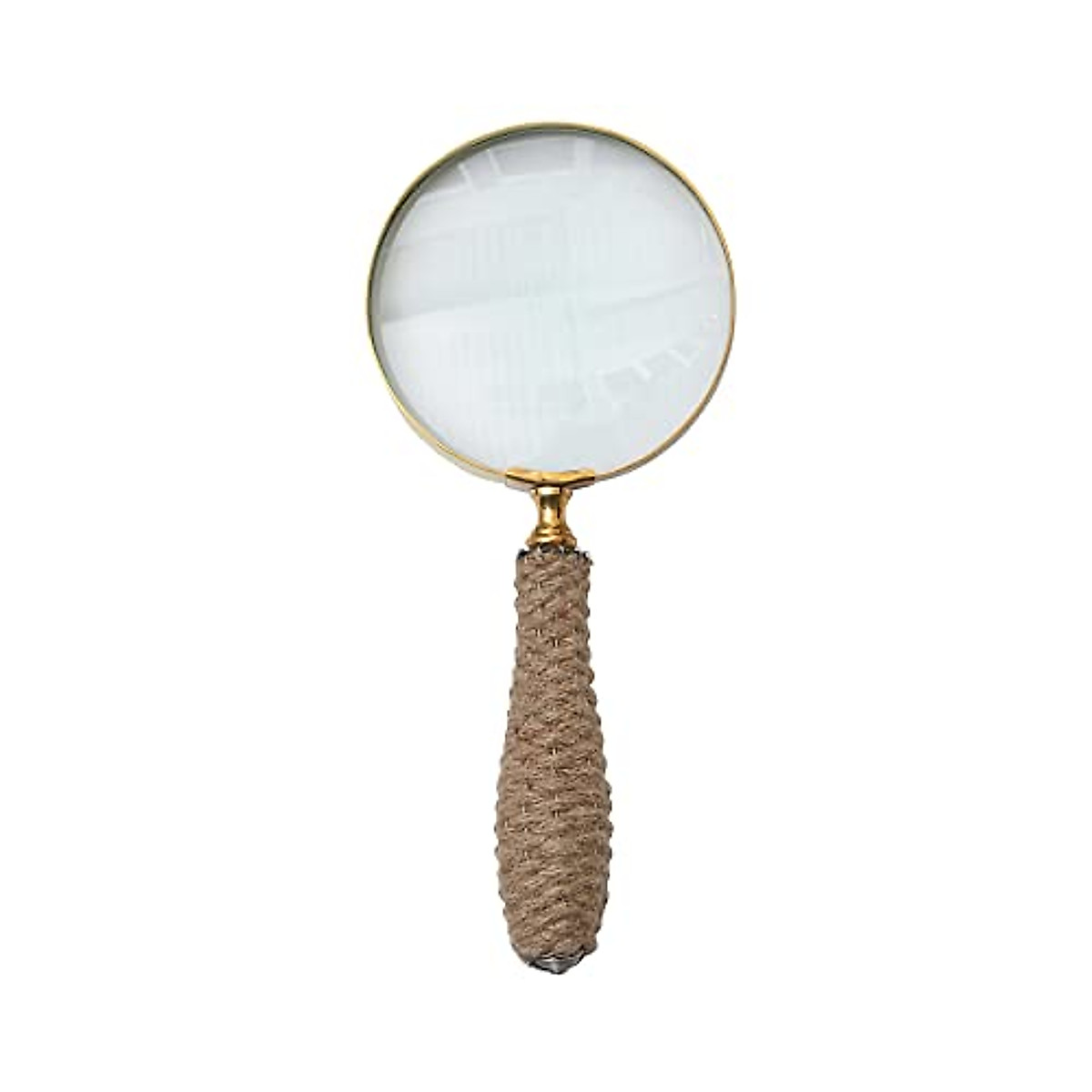 Creative Co-Op Brass Magnifying Glass with Jute Wrapped Handle Decorative Accents, 9" L x 4" W x 1" H, Clear & Natural