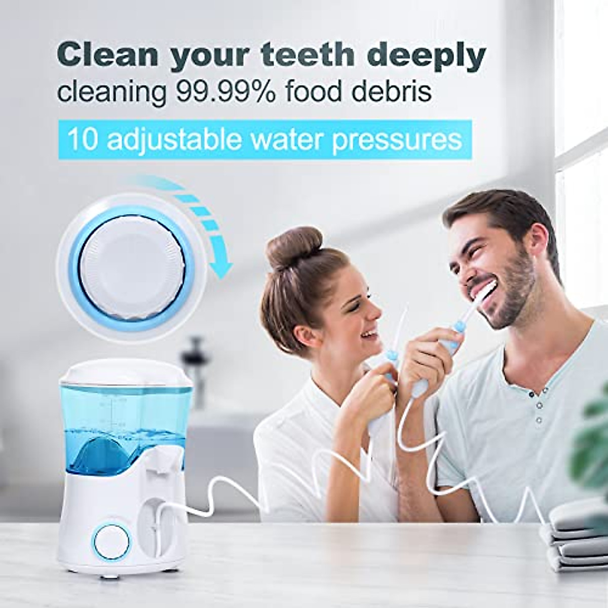 Water Flosser - Power Dental Water Flosser for Teeth & Braces Cleaning, Electric Oral Irrigator Water Flosser for Adults & Kids with 10 Pressures & 7 Tips, 600ml Water Dental Pick Flosser for Family