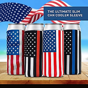 QualityPerfection Slim Can Cooler Sleeves (6 Pack) Insulated, Beer/Energy Drink Neoprene 4mm Thickness Thermocoolers for 12 oz Tall Skinny Beverage - Pattern Design, Ready for Printing (Trump 2020)