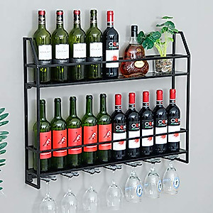 Industrial Wine Rack 20 Bottles Wall Mount Wine Cabinet with 7 Glasses Hook Hanging Metal Wine Rack Goblet Shelf for Home Bar Restaurant 31.5’’x4.7’’x24.5’’