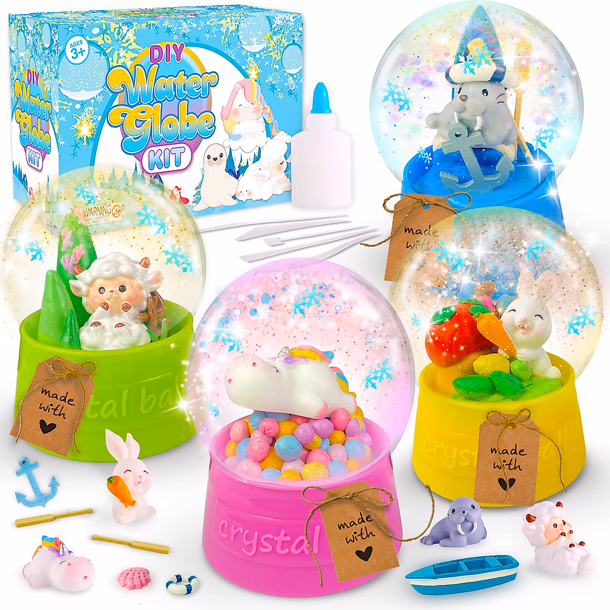 Peertoys Snow Globe Crafts for Kids - Activities Gifts for Teen Girls Ages 4-8 Arts Stem Project Games Unicorn Toddler DIY Toys & Materials Stuff with Clays Water Globes