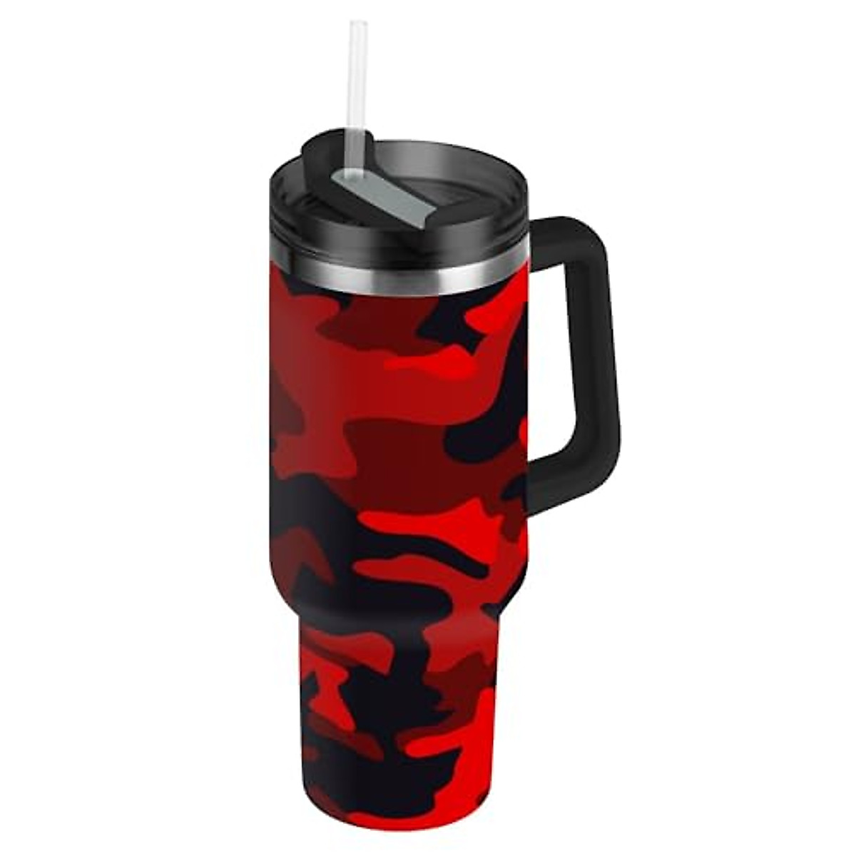 Yasala Car Tumbler with Handle Military Camo Red Black Travel Mug Coffee Cup Insulated Beverage Container Mega Cup for Hot Cold Drinking Thermos Water Bottle Cupholder Friendly 40 oz