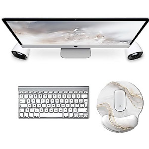 eulps Mouse Pad Wrist Support, Ergonomic Gel Mouse Pad with Wrist Rest, Comfortable Computer Mouse Pad for Laptop, Pain Relief Mousepad with Non-Slip PU Base (White Marble)