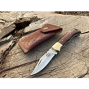 Element Metal Works Folding Knife with VG10 Stainless Steel, Tactical Knife for Camping Hunting Hiking, back Lock + brass Clip, Rid Wenge Wooden Handle, Father's Day Gifts for Men Husband Dad