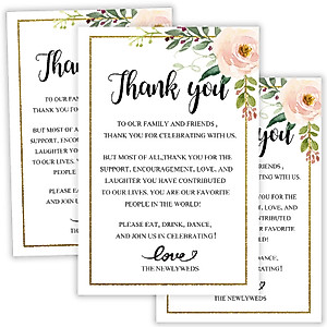 Antgiftshop Floral Wedding Thank You Place Setting Cards, Wedding Favors for Guests, Print to add to Your Table Centerpieces and Wedding Decorations, Wedding Table Decorations, 4 x 6 inch, Pack of 50