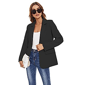 Women's Casual Blazers Long Sleeve Open Front Lapel Collar Work Office Blazers Jacket with Pockets Black