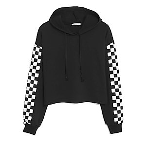 Zaprada Women's Cute Black Cropped Hoodie Sweatshirt Pullover Long Sleeve Print Casual Crop Tops Sweatshirt for Teen Girls Black Small