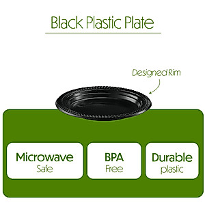 PLASTICPRO 100 PCS Black Plastic Plates Light Weight 7 Inch Plastic Dinner Dessert Appetizer Plates Black Plates Disposable for Party and Wedding