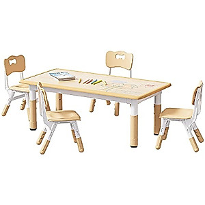 Brelley Kids Table and 4 Chairs Set, Height Adjustable Toddler Table and Chair Set, Graffiti Desktop, Non-Slip Legs, Max 300lbs, Children Multi-Activity Table for Ages 2-10
