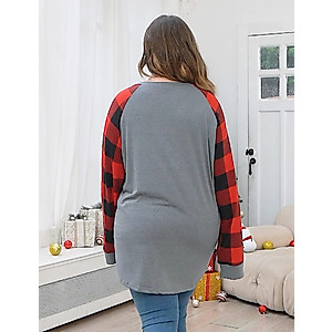 SECETKET Gnome Christmas Shirts for Women Plus Size Christmas Shirt Buffalo Plaid Long Sleeve Tee Holiday Xmas Tops(P5,XL)