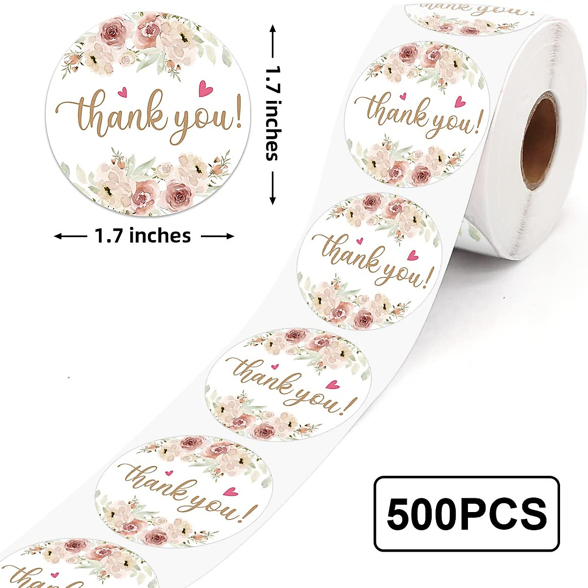 PNTKION Stickers Rolls, 500 PCS Cute Floral Thank You Stickers, Business Aesthetic, Convenient Durable, Unique Design, Wide Applications, Satisfaction Guarantee