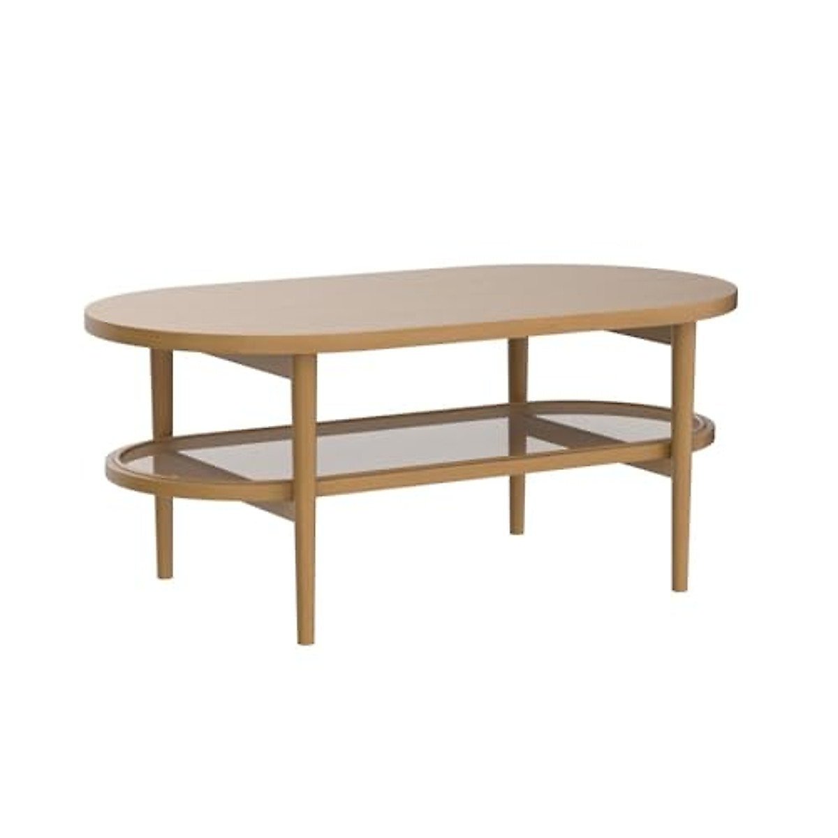 Nathan James Sonia Coffee Table with Storage Shelf, Light Wood/Rattan