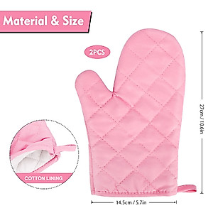 Heat Resistant Thick Cotton Oven Mitts Set, Soft Quilted Lining, Strong Grip Potholders for Hot Pans and Oven, Kitchen Mitt Pair Protect Hands, Cooking Baking BBQ Gloves, 11 Inch, Pink