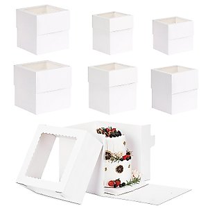 Moretoes 6 Sizes Cake Boxes12 Pcs 12x12x12 12x12x10 10x10x10 10x10x12 8x8x8 8x8x10 Inch Tall Bakery Boxes Disposable Carrier Take Out Container in 2 or 3 Tier for Wedding Birthday