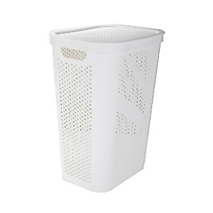 Mind Reader 60L Slim Laundry Hamper, Clothes Basket, Lid, Ventilated, Plastic, 17.25"L x 13.75"W x 23.5"H, White