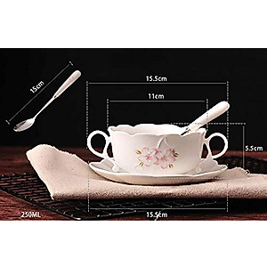 YBK Tech Breakfast Cup Bone China Porcelain Dessert Bowls Soup Mug With Saucer and Spoon (White)