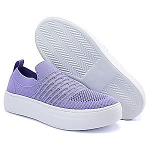 Wryweir Women's Slip-on Sneakers Lightweight Comfort Mesh Loafers Casual Low Cut Walking Shoes, Purple US 7