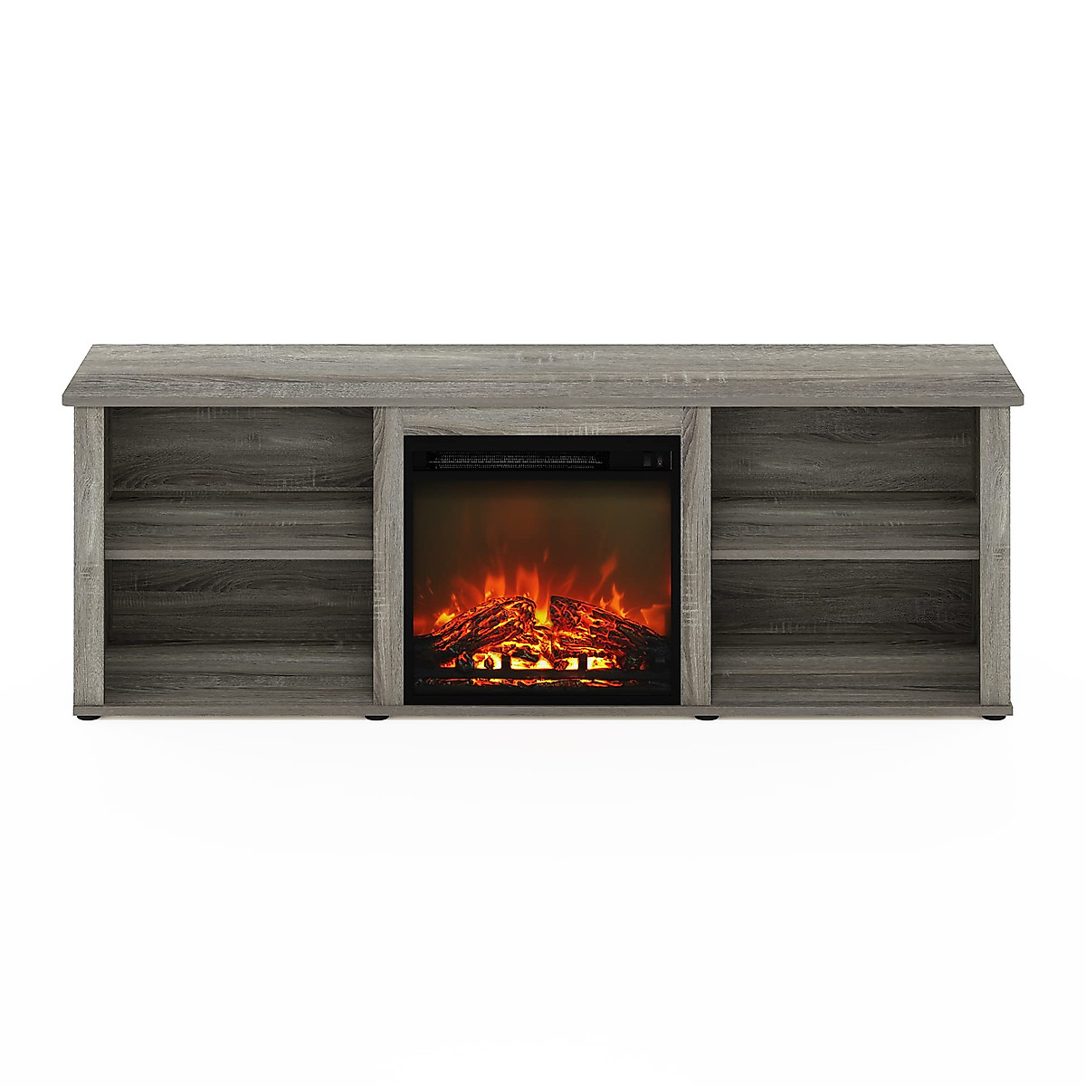 Furinno Classic 70 Inch TV Stand with Fireplace, French Oak Grey