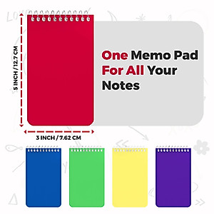 Alitte Small Notebooks, Spiral Notepads 3x5 - (Pack of 5) Pocket Notebook, Memo Pads For Home, Office, College, School - Lined College Ruled Paper - 5 Colored Notebooks, 75 Sheets Per Notebook