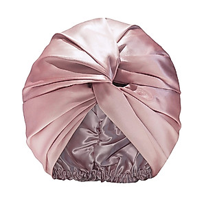 Slip Silk Turban in Pink, One Size (21”- 28”) - Double-Lined Pure Mulberry Silk 22 Momme Hair Turban - Hair-Friendly, Lightweight and Multipurpose Head Wrap + Sleeping Cap for Curly + Thick Hair Types