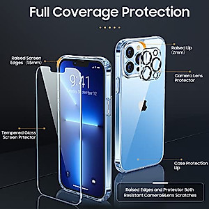 UniqueMe [5 in 1 Design for iPhone 13 Pro Max 6.7 inch Case, 2 Pack Screen Protector Tempered Glass + 2 Pack Camera Lens Protector, [Non-Yellowing] Shockproof Ultra Thin Protective Cover - Clear